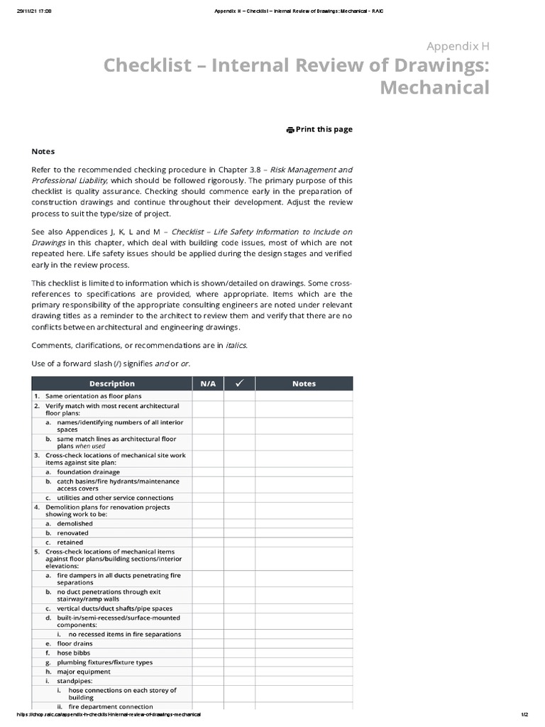 Appendix H - Checklist - Internal Review of Drawings - Mechanical | PDF ...