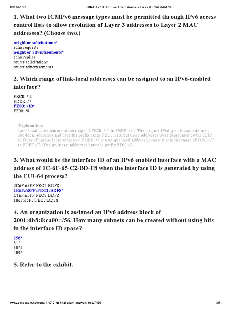 CCNA 1 v7.0 ITN Final Exam Answers Free - 2 | PDF | Computer Network ...