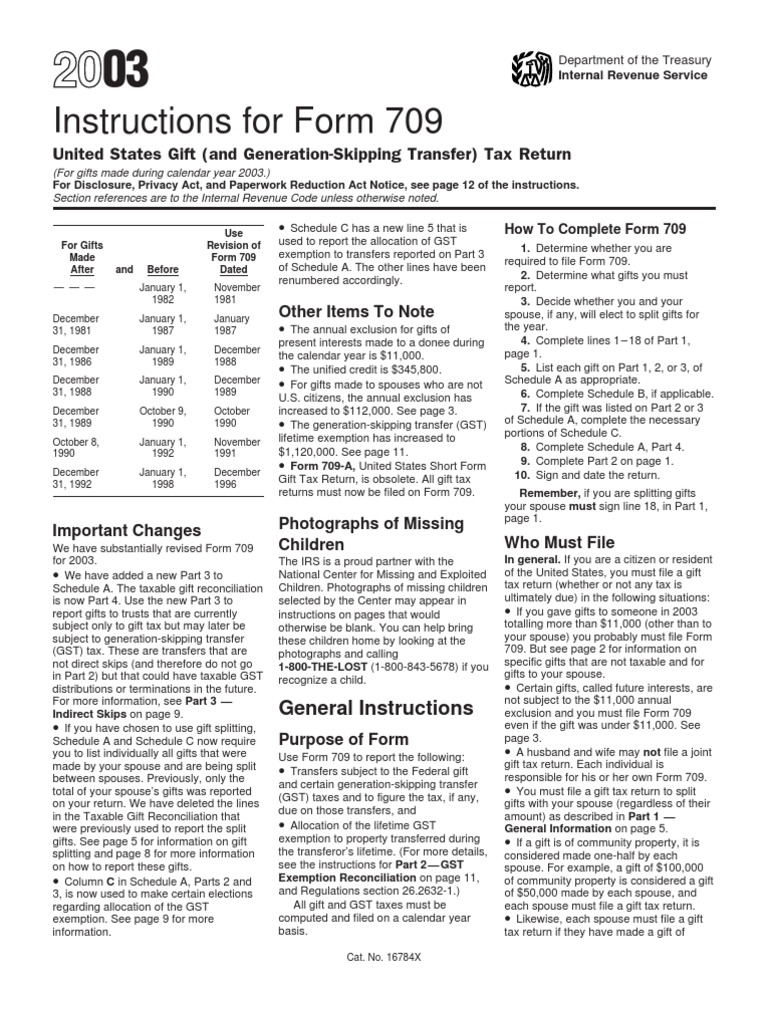 Instructions For Form 709: Pager/Sgml | PDF | Gift Tax In The United ...