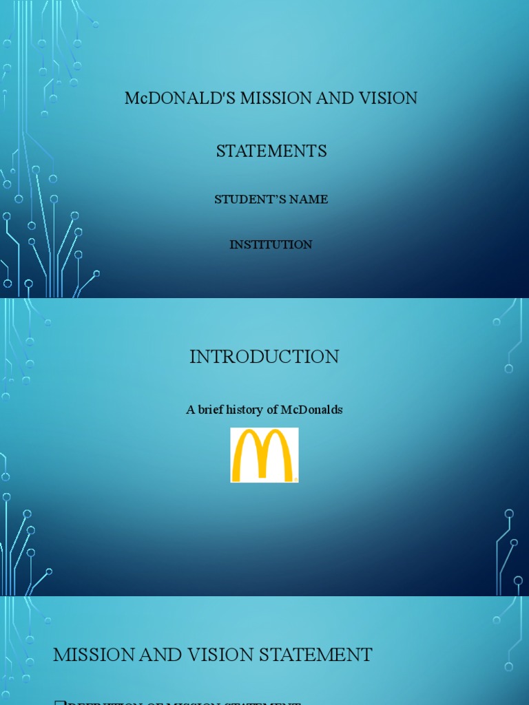 Mcdonalds Vision and Mission Statement | PDF | Goal | Mc Donald's