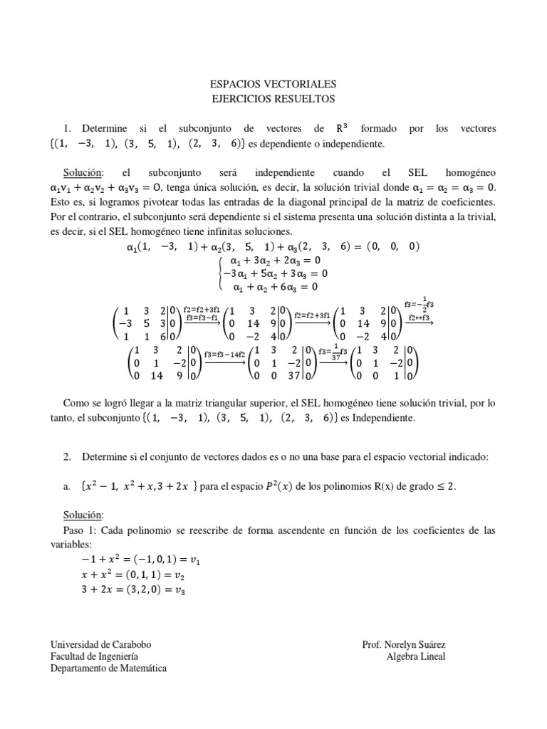 Ejercicios Resueltos De Espacios Vectoriales Pdf Espacio Vectorial