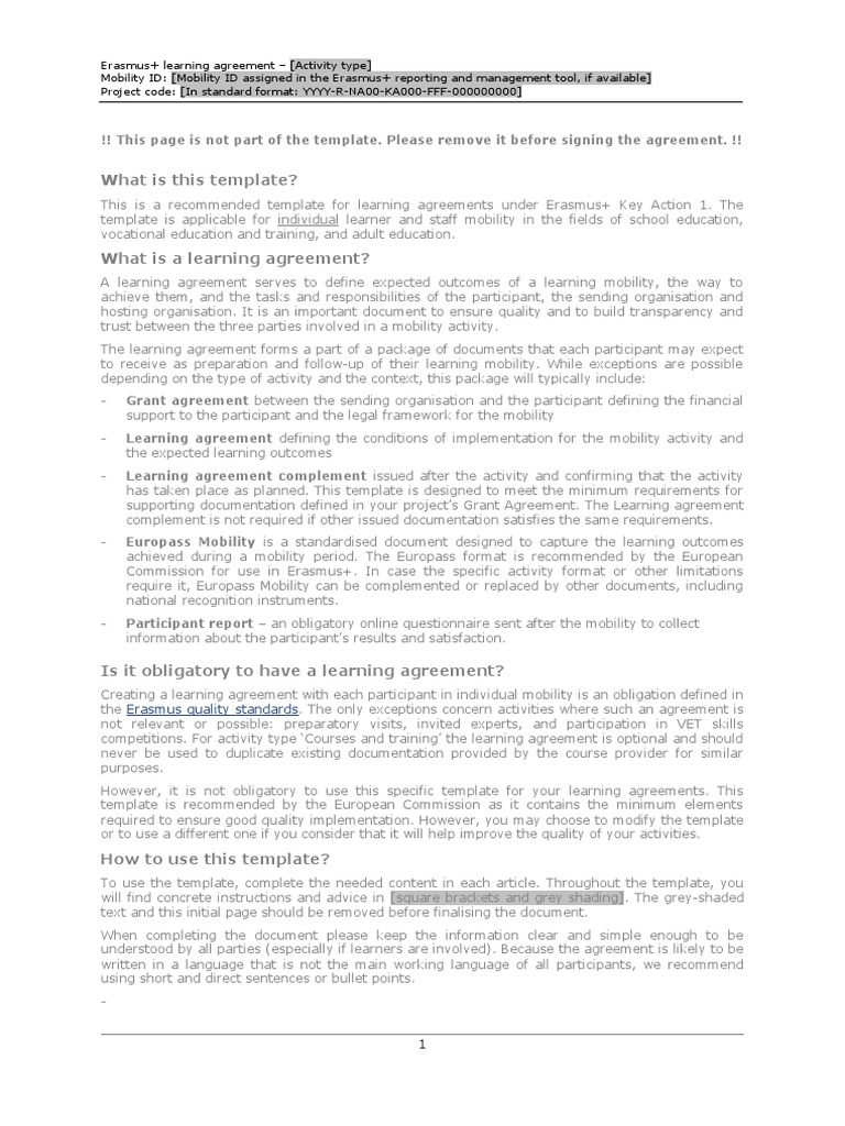 Erasmus+ learning agreement template | PDF | Competence (Human ...