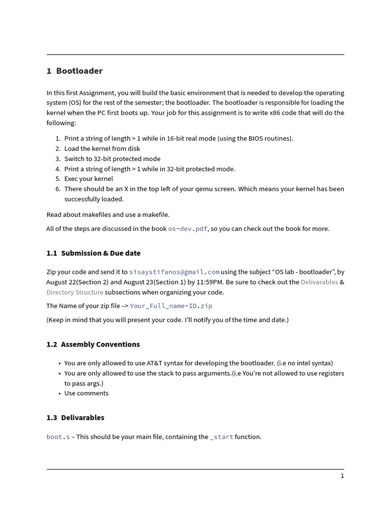 1 Bootloader: 1.1 Submission & Due Date | PDF | Booting | Computing