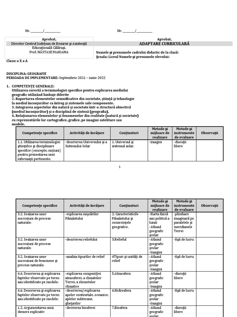 Adaptare Curriculara Ces | PDF