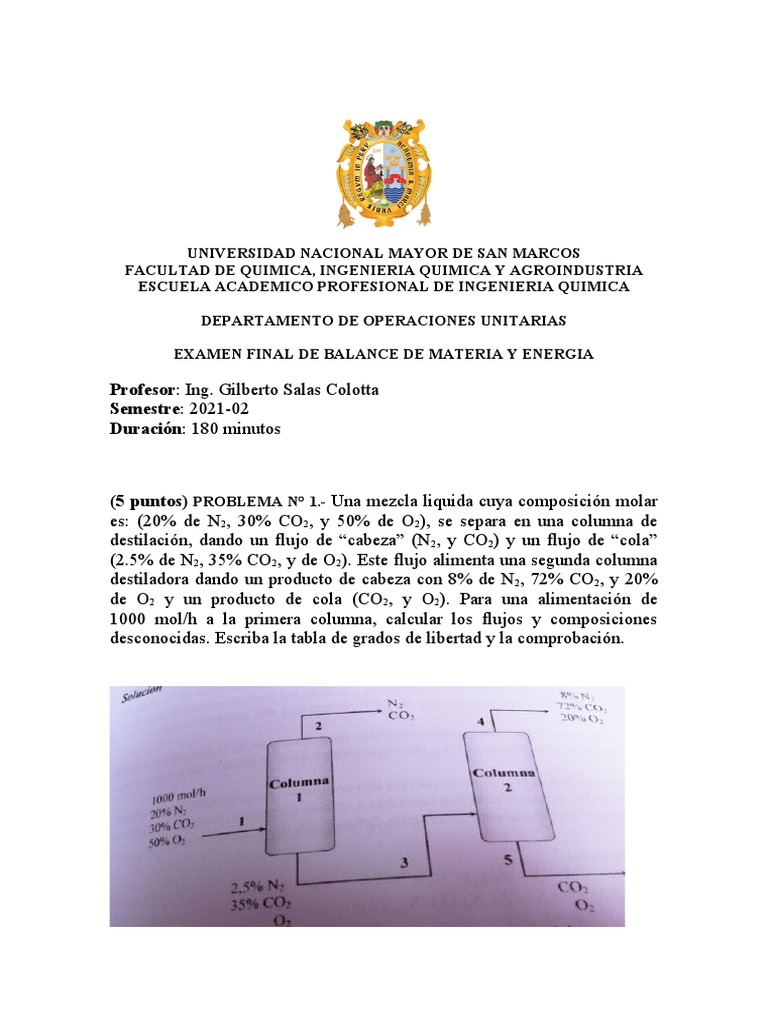 Examen Parcial BME 2021-02 | PDF | Propano | Reactor Quimico