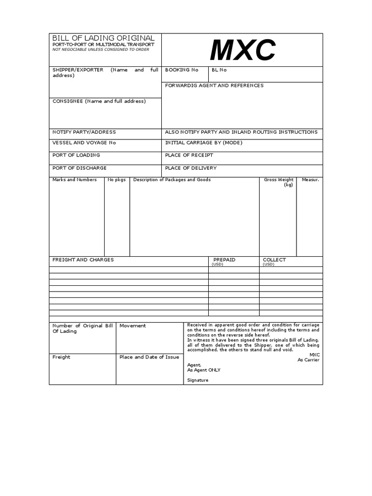 Practica de Llenado de BL | PDF | Cargo | Bill Of Lading