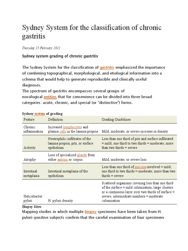 Sydney System For The Classification of Chronic Gastritis 2012 | PDF ...