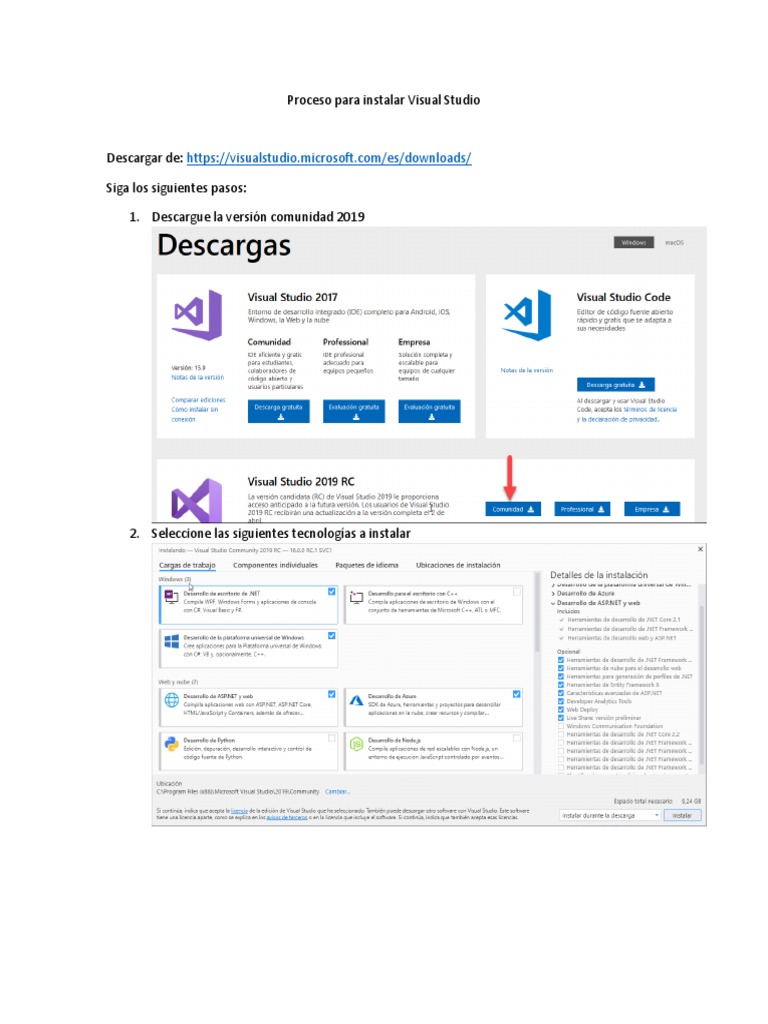 Guía de instalación de Visual Studio 2019 | PDF | Informática