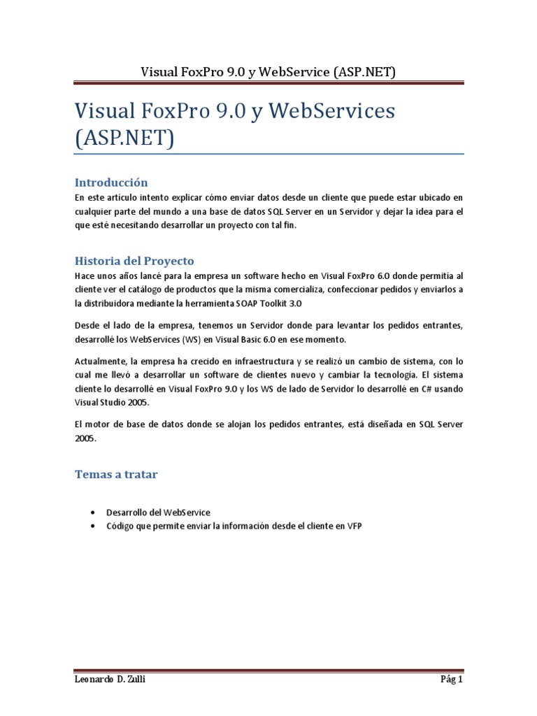 Visual FoxPro y Web Services | PDF | Páginas del servidor activo | Servidor SQL de Microsoft