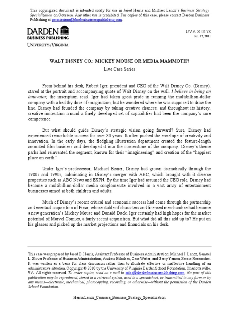 CASE - Diversification Strategy Disney | PDF | The Walt Disney Company