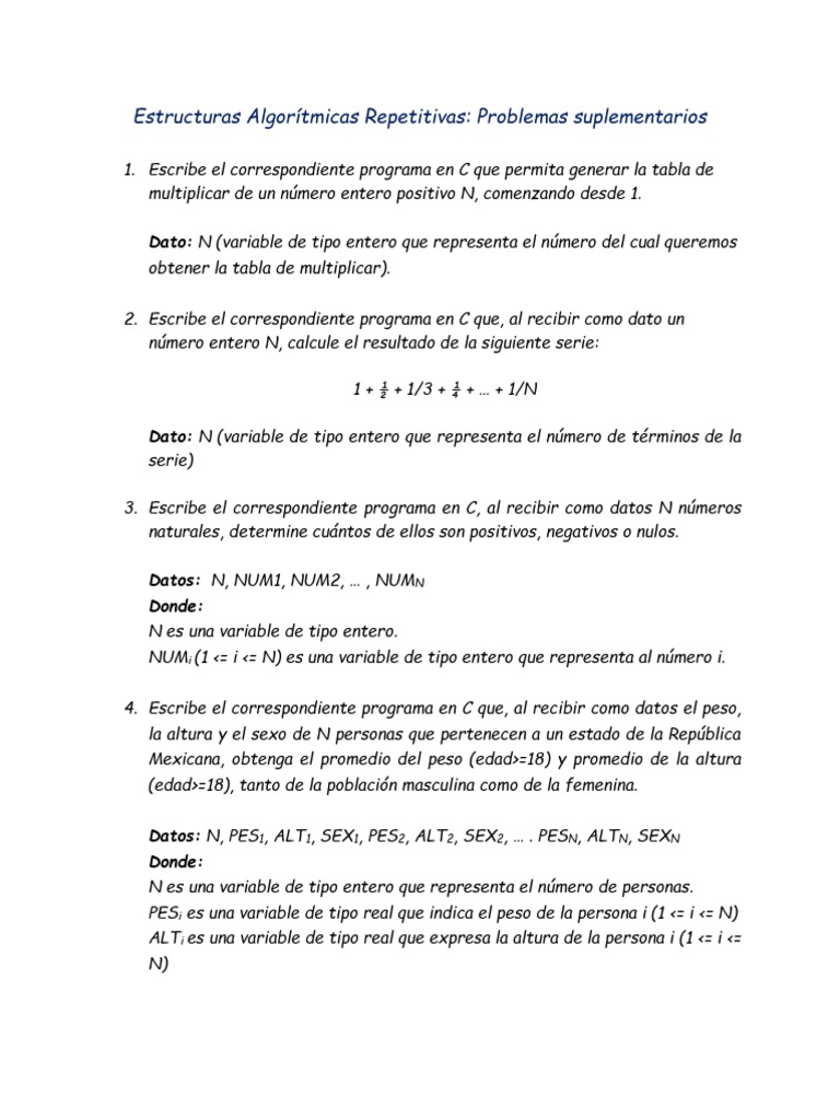 Estructuras Algorítmicas Repetitivas - Ejercicios Complementarios | PDF | Matemáticas