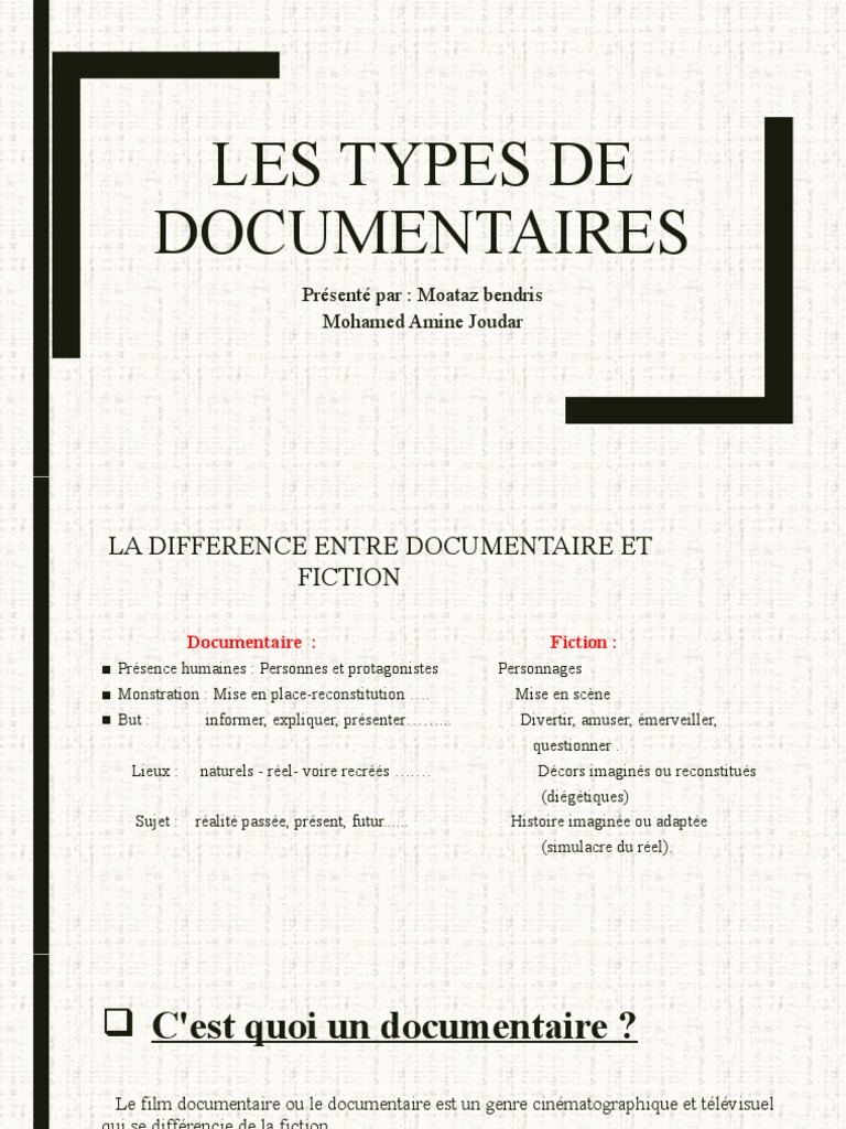 Types de documentaires expliqués | PDF | Film documentaire ...