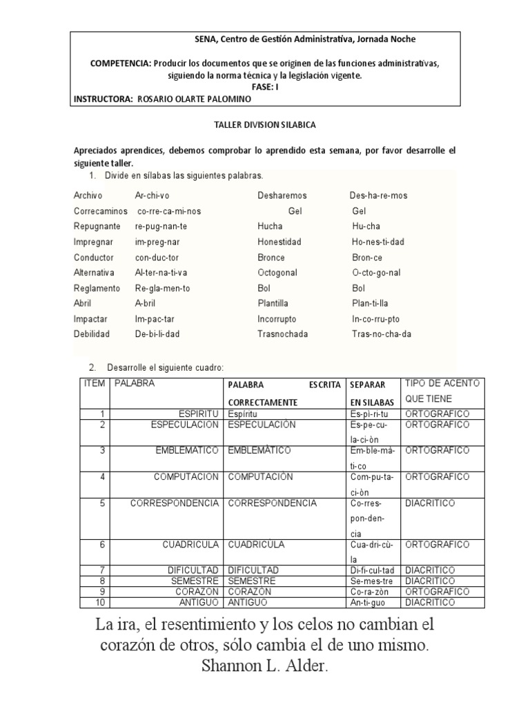 Taller de División Silábica y Acentos | PDF | Fonética | Voz humana