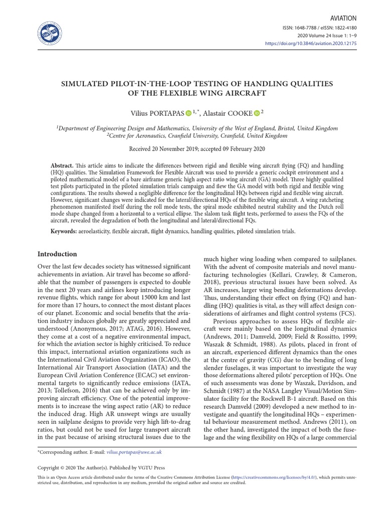 Simulated Pilot-In-The-Loop Testing of Handling Qualities of The ...