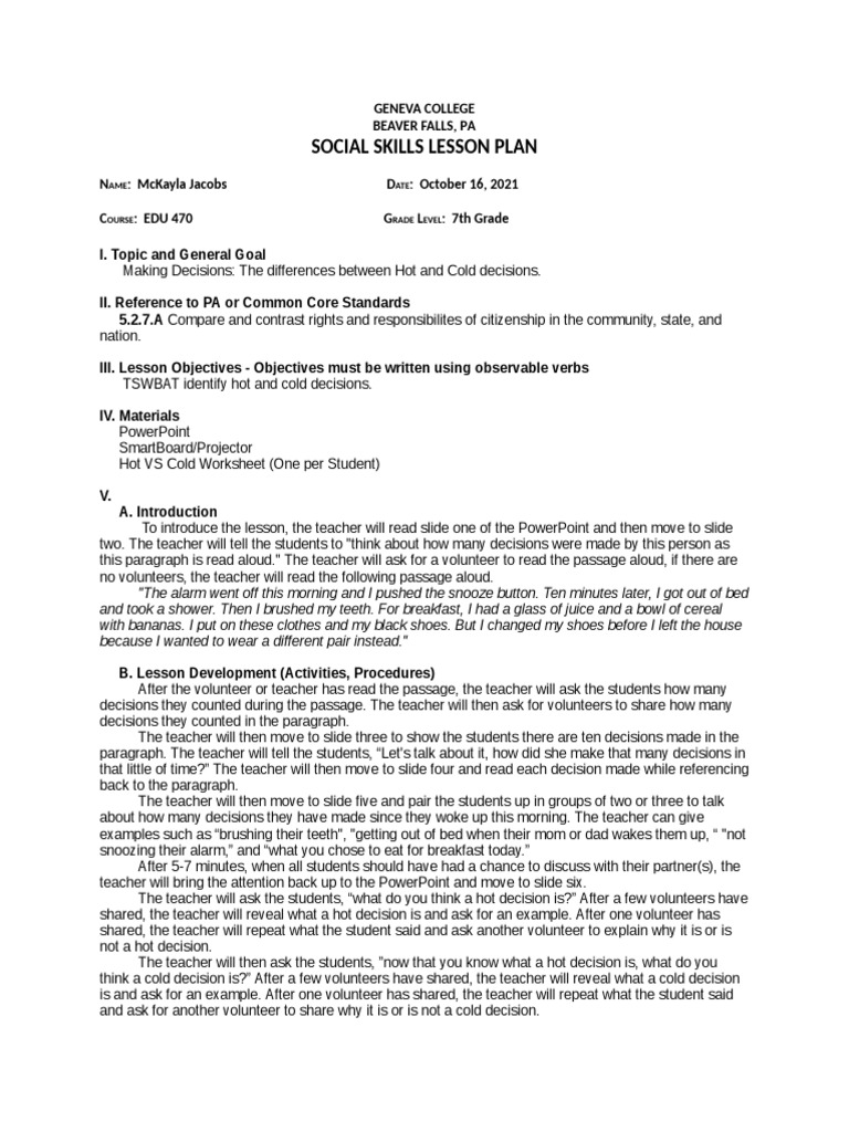 Ss Lesson Plan Inclusion | PDF | Pedagogy | Education Theory