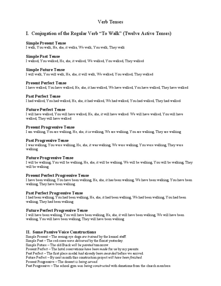 Conjugation of The Regular Verb To Walk Twelve Tenses | PDF
