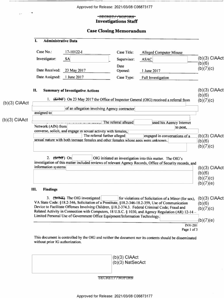 CIA Ig Reports Child Abuse-Full | PDF | Child Pornography | American ...