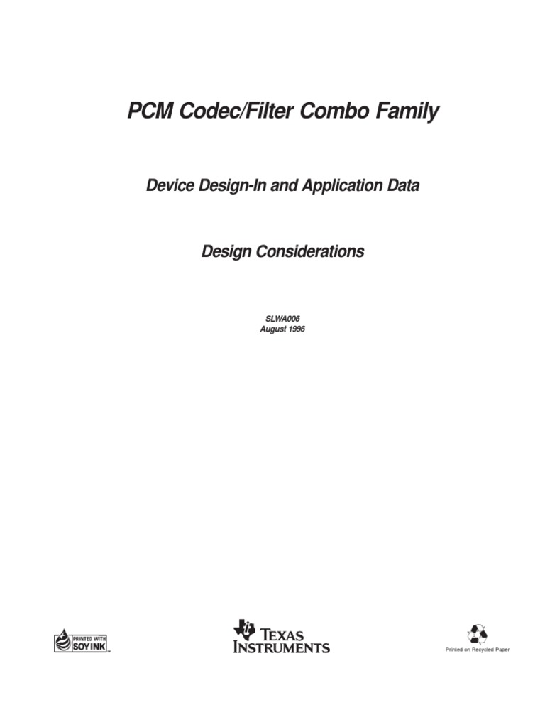PCM Codec/Filter Combo Family: Device Design-In and Application Data ...