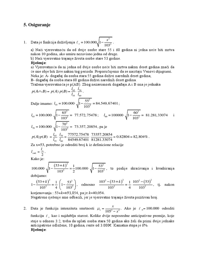 Finansijska I Aktuarska Matematika Zbirka II Dio | PDF