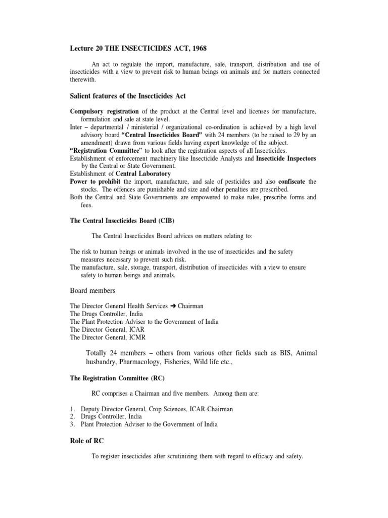 Insecticides Act Summary | PDF | Pesticide | Insecticide