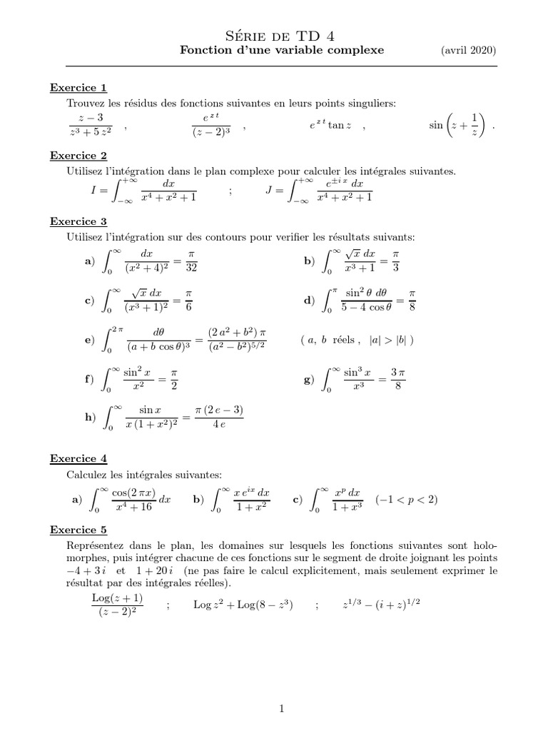 Serie de TD 4 | PDF | Concepts mathématiques | Physique théorique