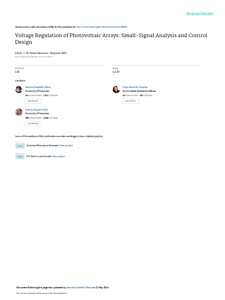 Voltage Regulation of Photovoltaic Arrays: Small-Signal Analysis and Control Design | PDF ...