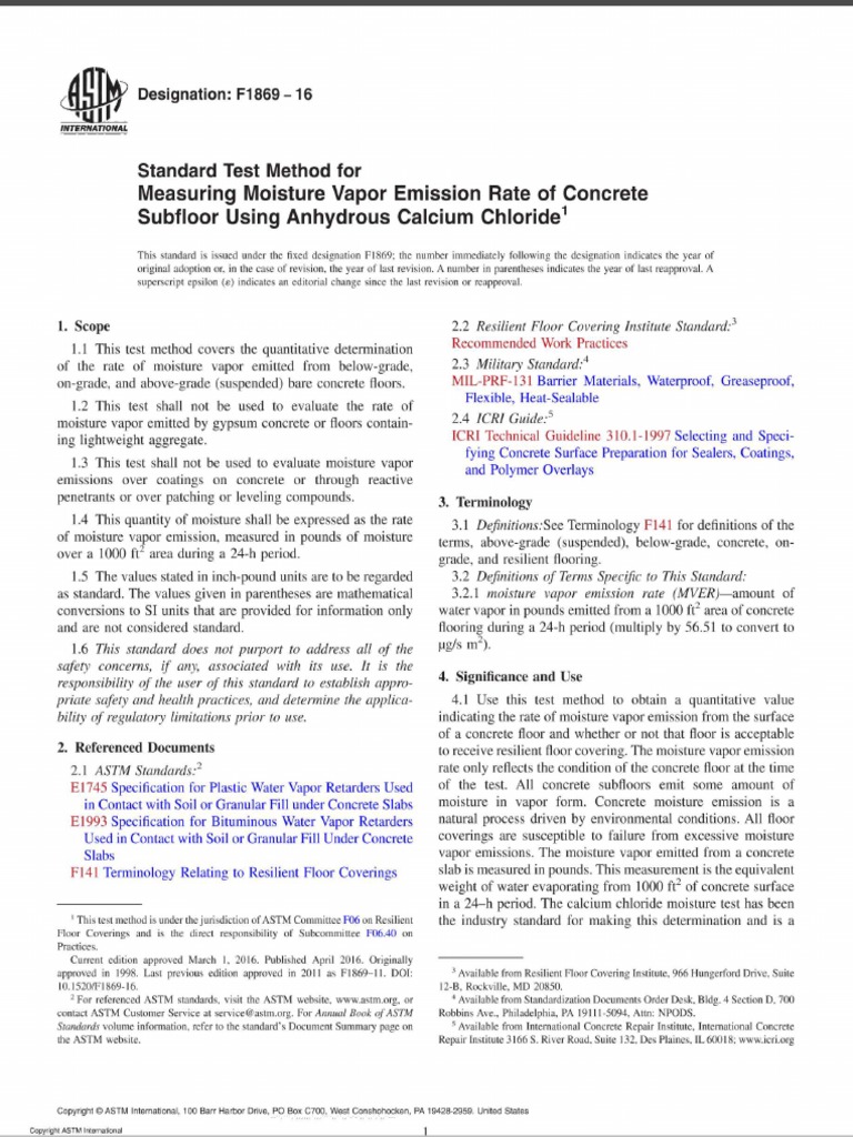 Astm F1869-16 | PDF