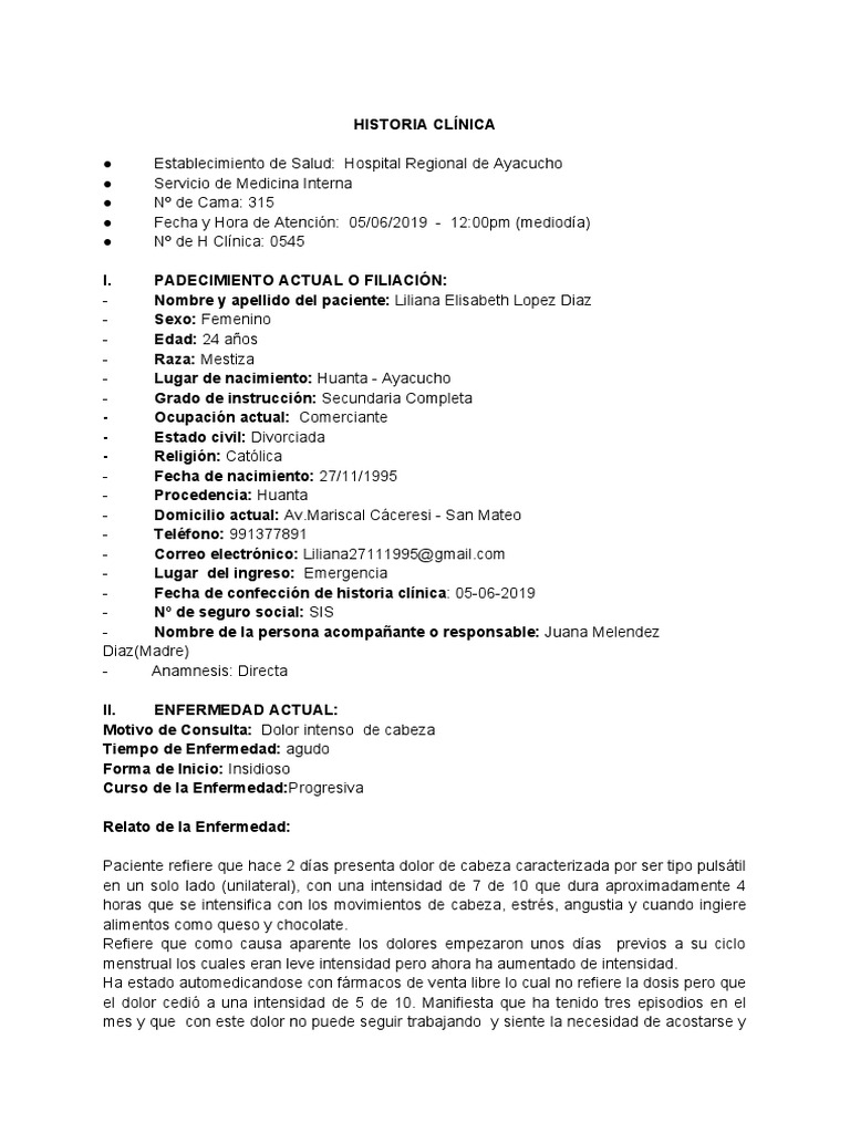 Historia Clínica MIGRAÑA | PDF | Migraña | Terapia de conducta cognitiva Historia Clínica MIGRAÑA | PDF | Migraña | Terapia de conducta cognitiva