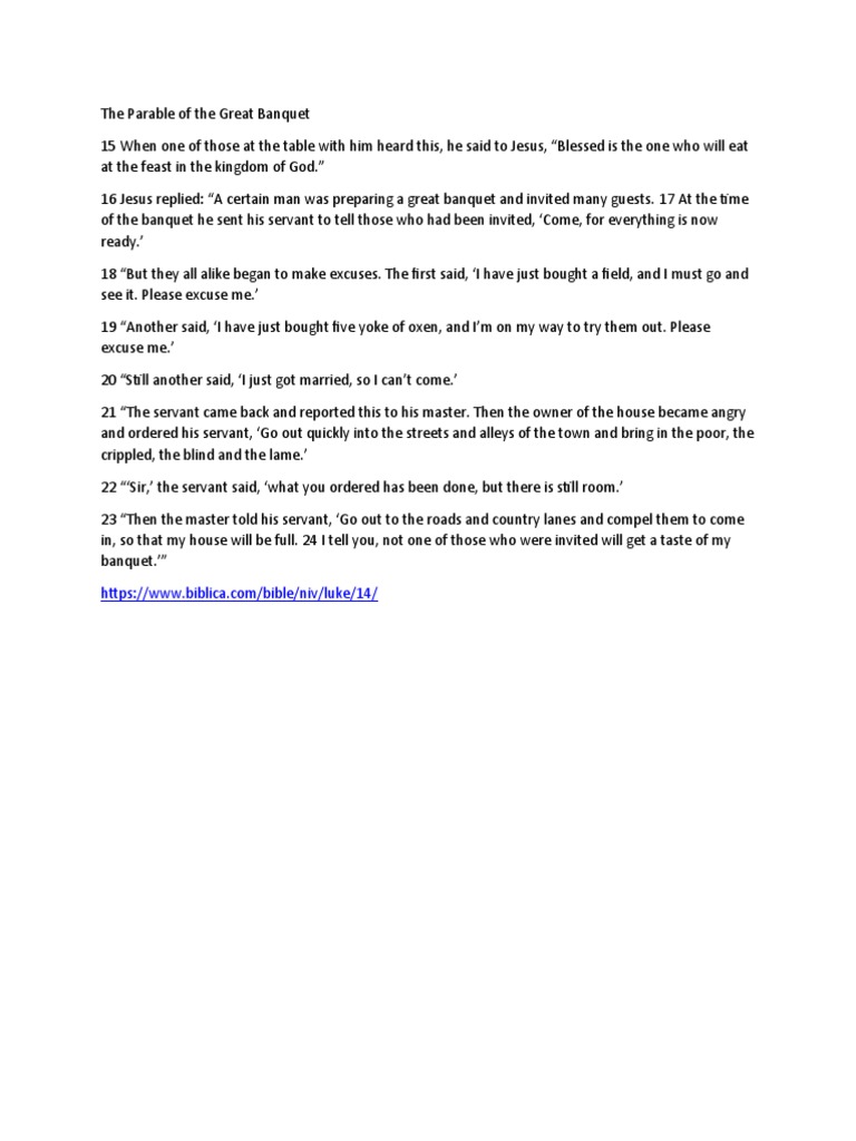 The Great Banquet Parable Explained | PDF | Religion & Spirituality