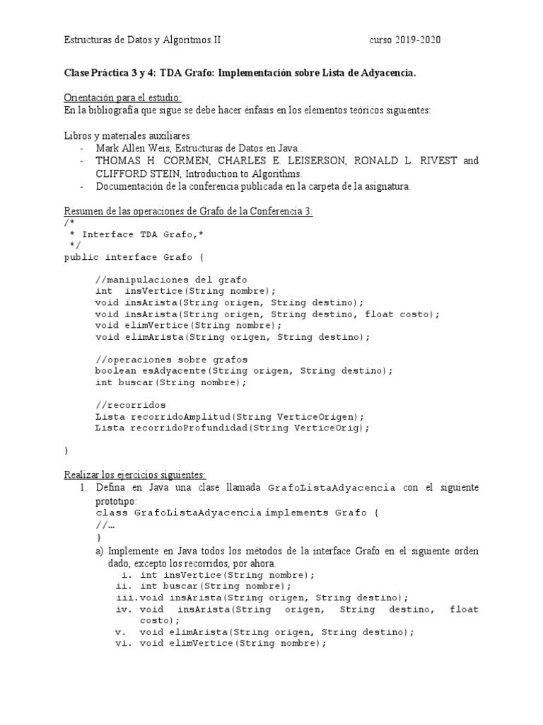 Clase Práctica 3 y 4. TDA Grafo Con Lista de Adyacencia | PDF | Vértice (teoría de grafos ...