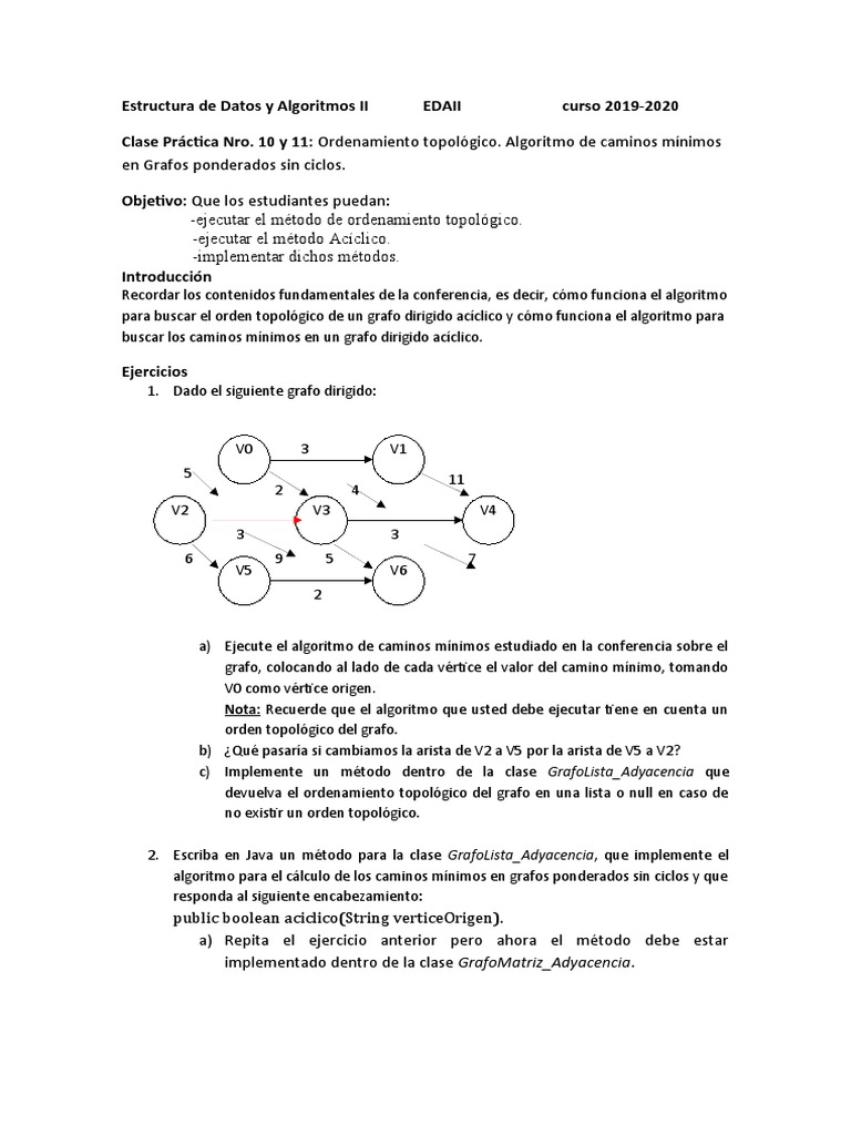 Clase Práctica 10 y 11. TDA Grafos. Caminos Mínimos Con Grafos Acíclicos | PDF | Algoritmos ...