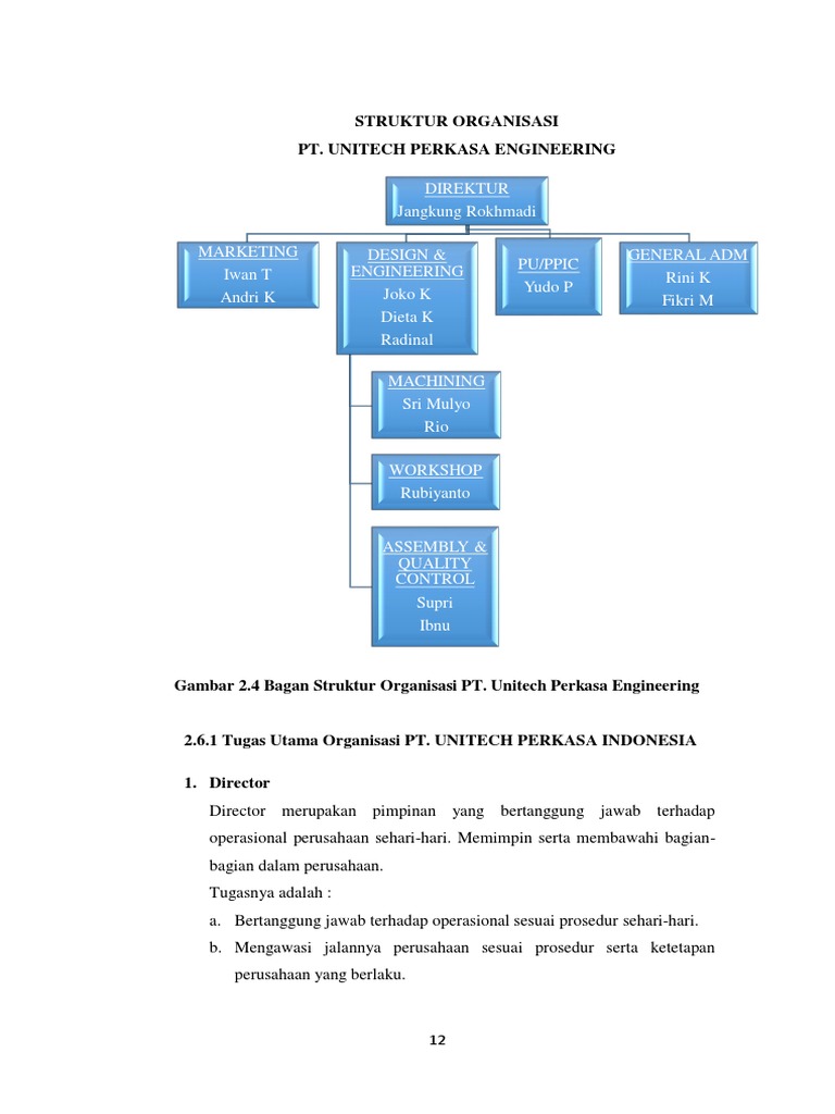 Organizational Structure of PT. Unitech Perkasa Engineering | PDF