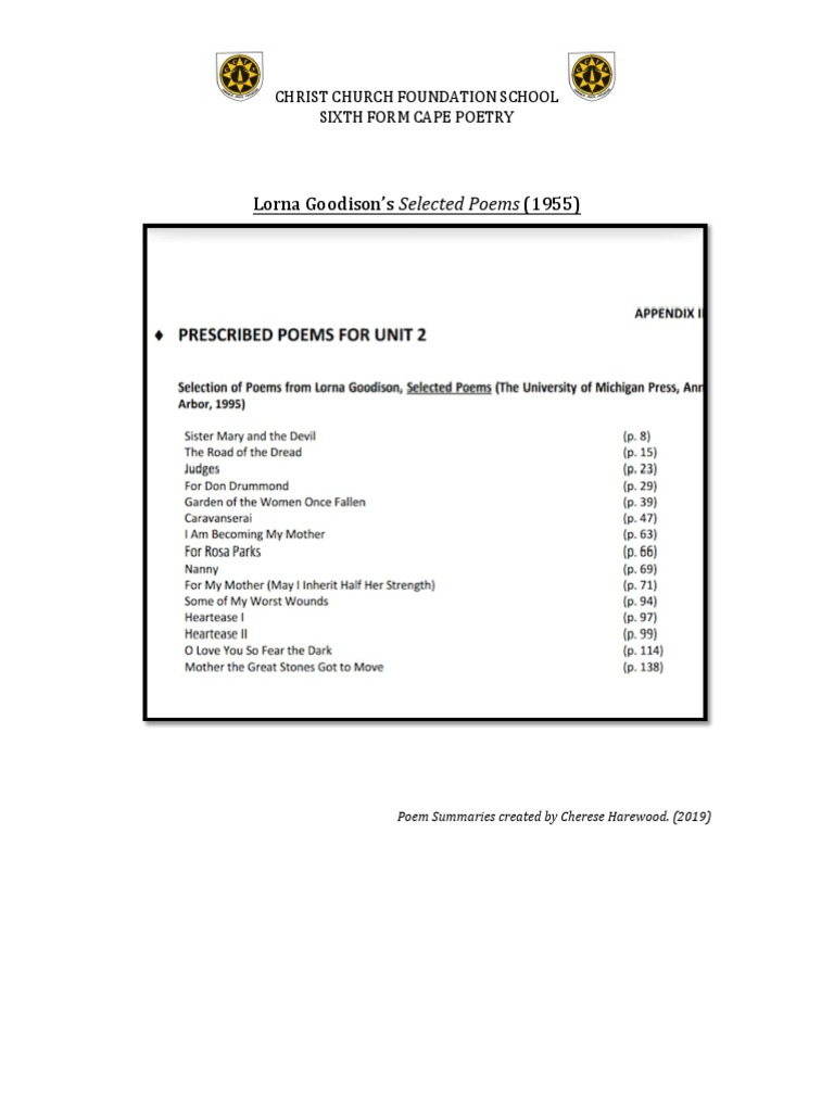 Lorna Goodison's Selected Poems (1955) : Christ Church Foundation ...