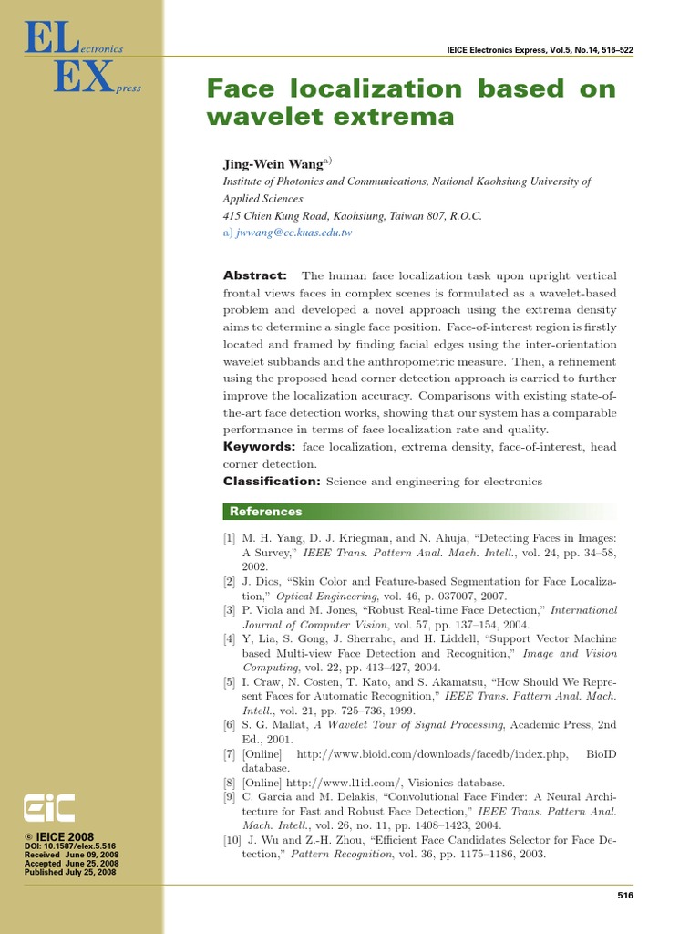 Wang Face Localization Using Wavelet Extrema | PDF | Wavelet | Color