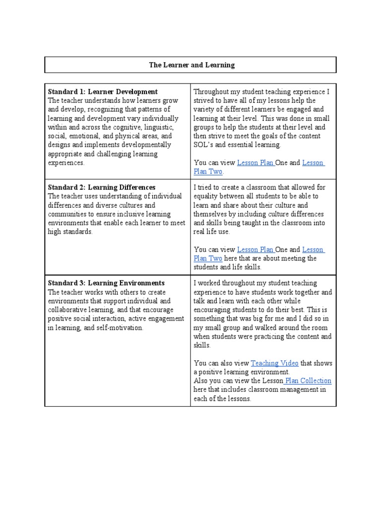 Standard 1: Learner Development: Lesson Plan Lesson Plan Two | PDF ...