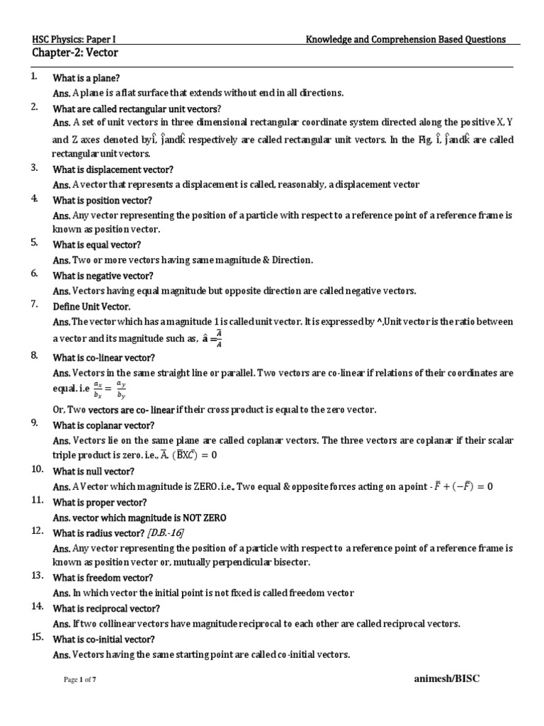 HSC Physics Vector Questions | PDF | Euclidean Vector | Force