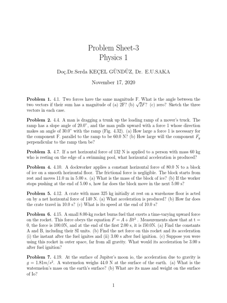 Problem Sheet-3 Physics 1: Do C.DR - Serda KEC ELG Und Uz, Dr. E.U.Saka ...