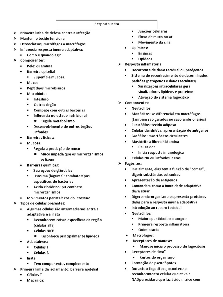 Resposta Imune Inata | PDF | Sistema imunológico | Sistema imunológico ...