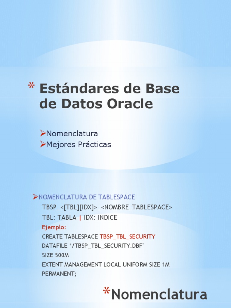 Estandar Base Datos Oracle | PDF | Desarrollo de software | SQL