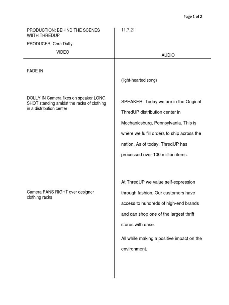 TV Script Thredup Commercial | PDF