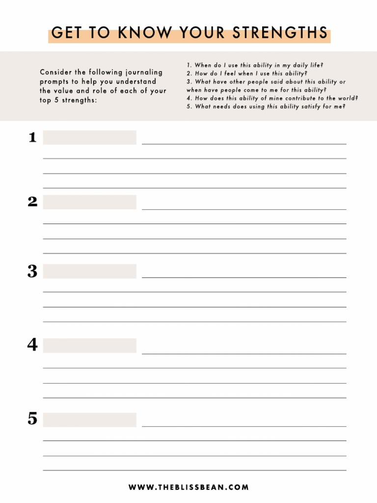 Your Strengths Worksheet - The Bliss Bean | PDF