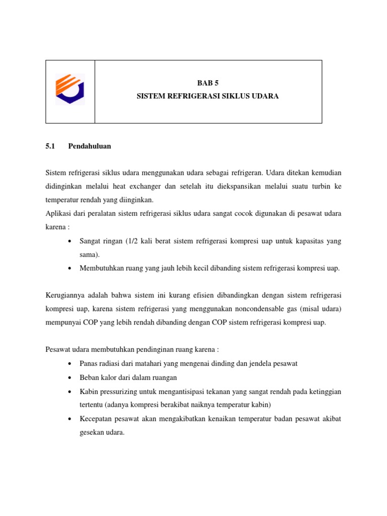 Bab V Sist Refrig Siklus Udara Modul Bahan Ajar 16RTU3023 16PTU3023 Sisref ARL 2020 | PDF