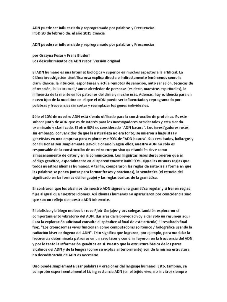 Reprogramación del ADN por Palabras y Frecuencias | PDF | Adn | Genética