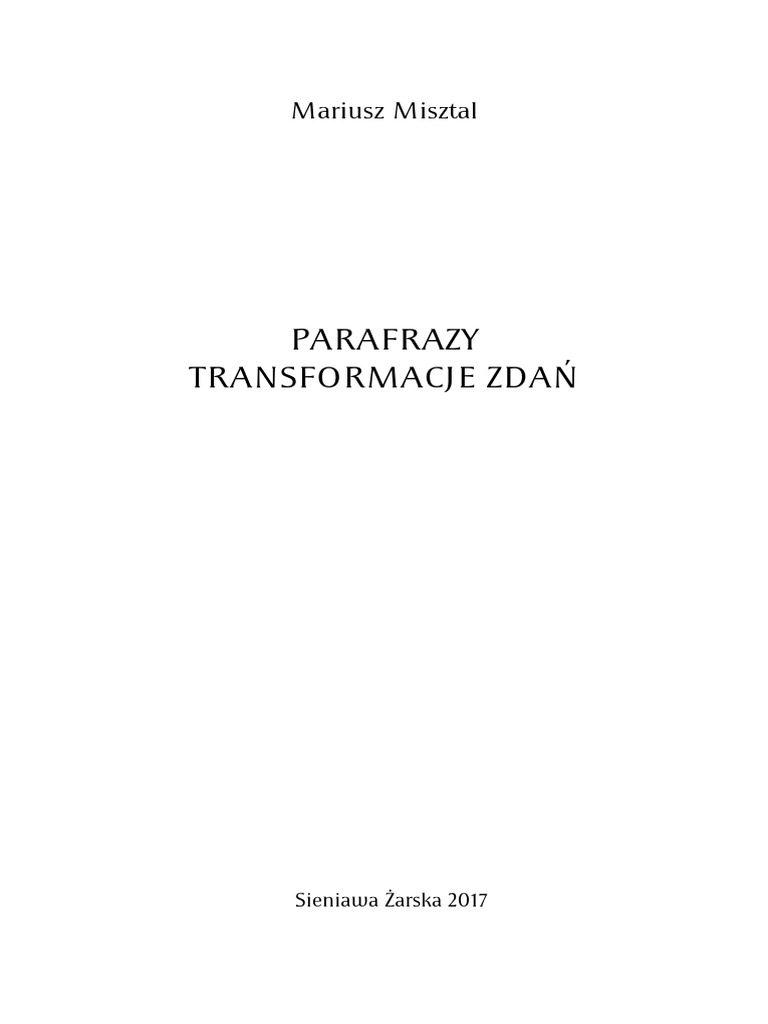 Misztal - Parafrazy Transformacje Zdań - Fragment | PDF