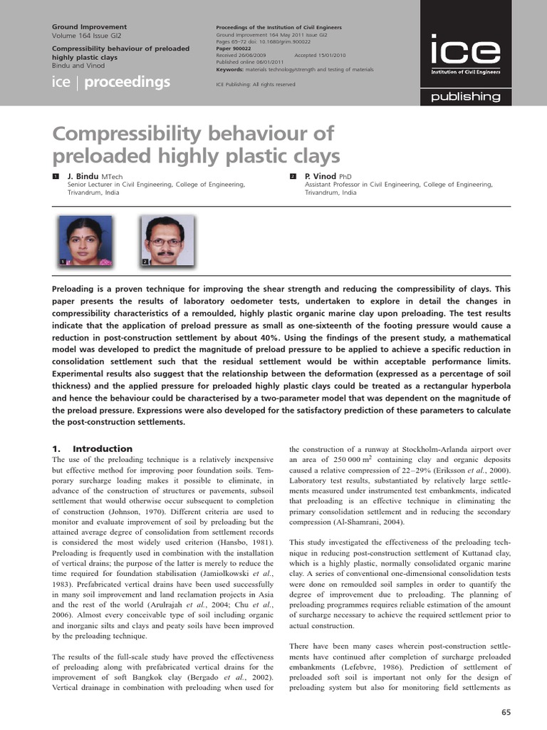 Compressibility Behaviour of Preloaded Highly Plastic Clays | PDF ...