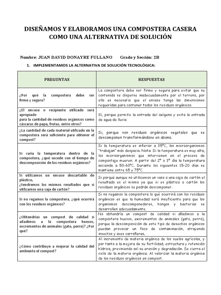 Implementamos La Solución Tecnológica | PDF | Compost | Residuos