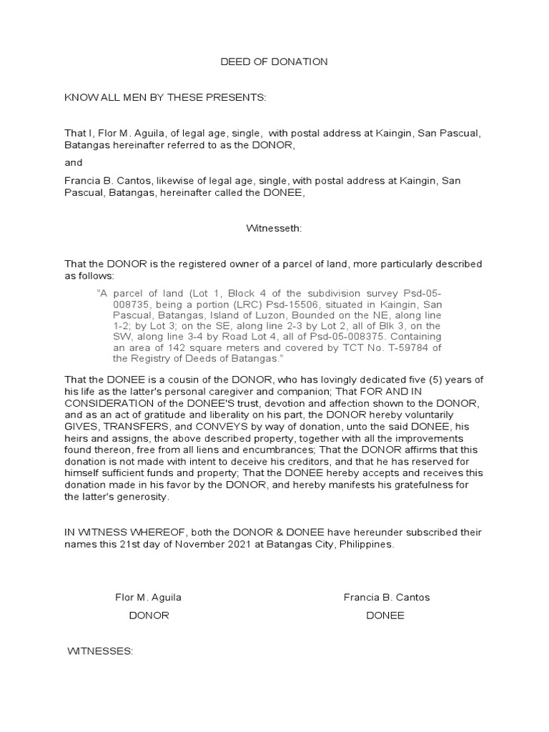 Deed of Donation | Download Free PDF | Environmental Law | Property