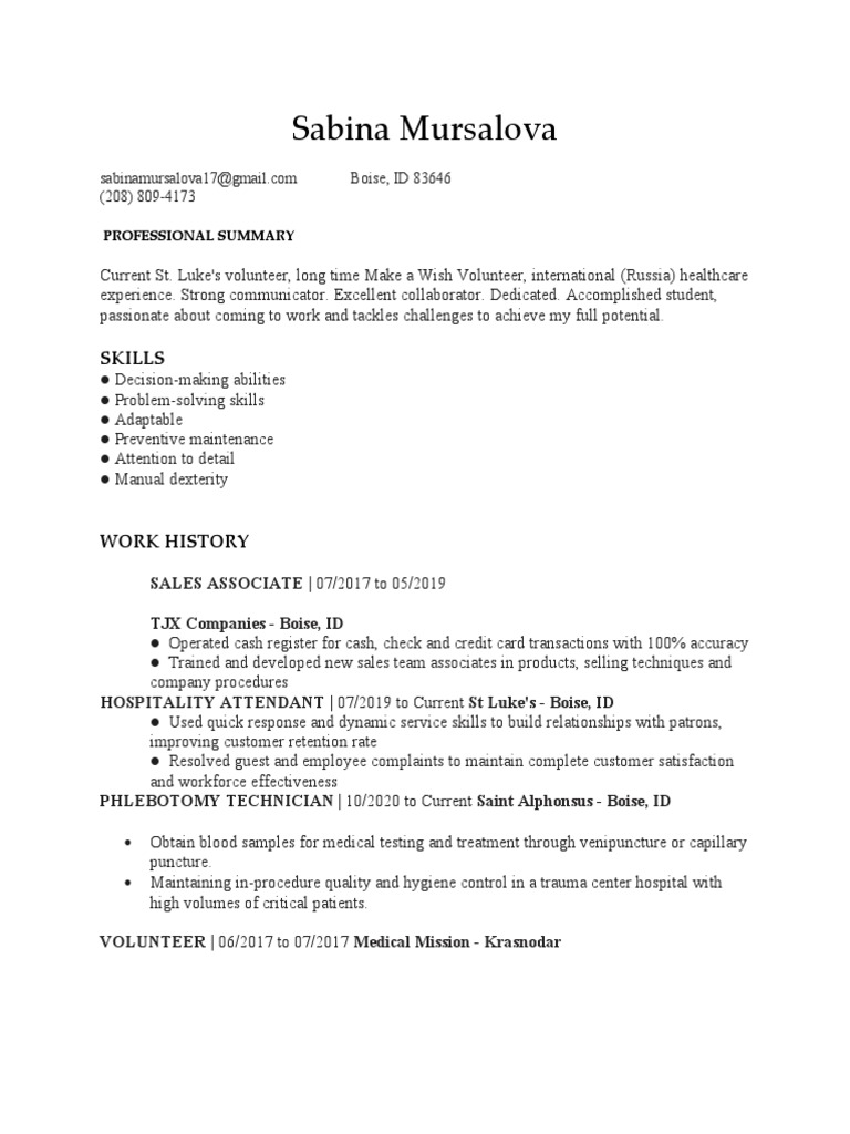 Resume Sabina Mursalova 2021 | PDF | Patient | Volunteering