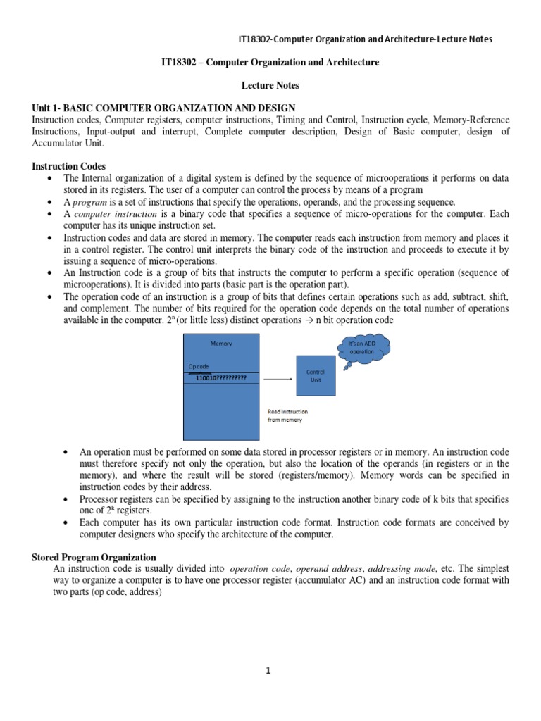 IT18302 - Computer Organization and Architecture Lecture Notes Unit 1 ...