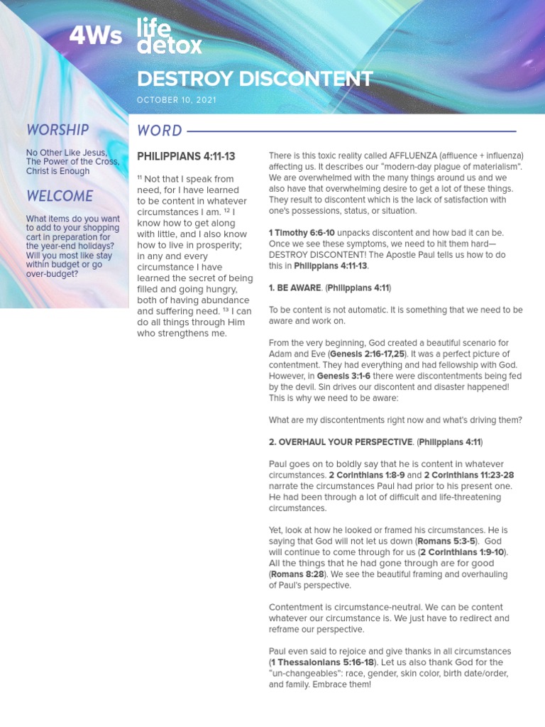 Destroy Discontent: Word Worship | PDF | Paul The Apostle | Jesus